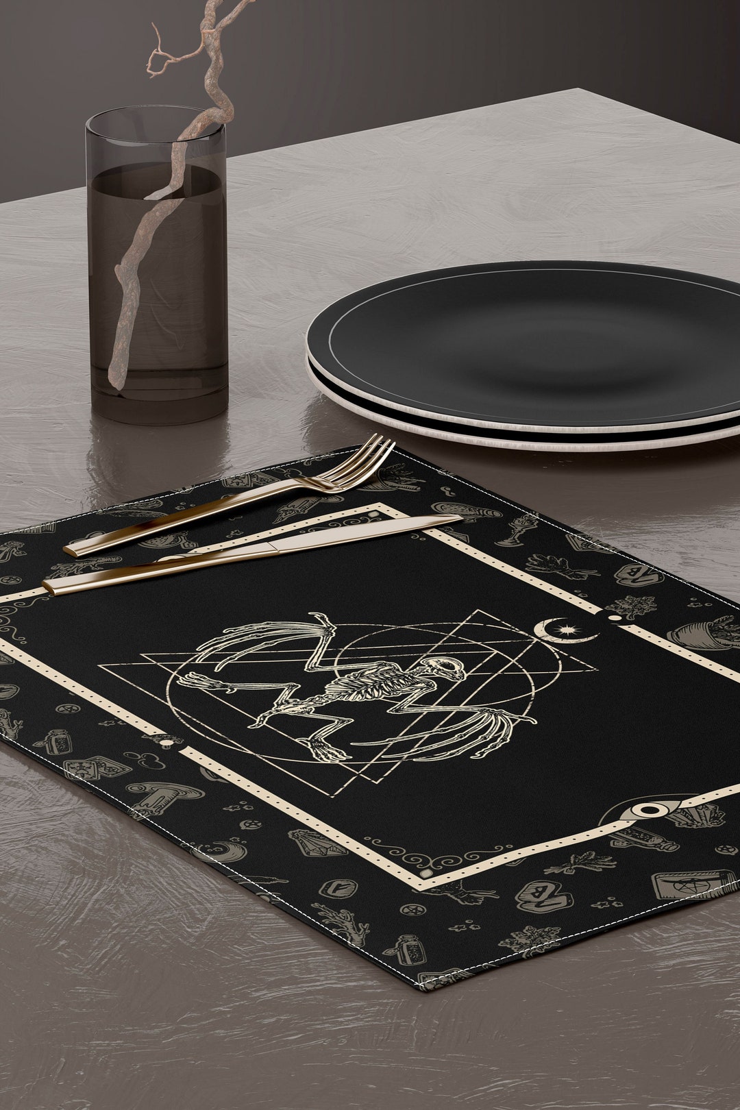 Bat Skeleton Placemat Set, Spooky Occult Gothic Dining Room Table ...