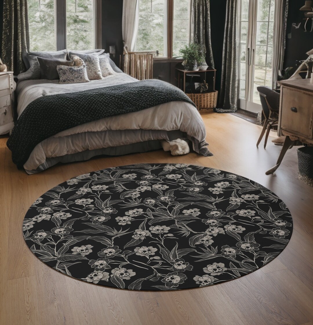 Round Gothic Floral Rug - 60x60 Inches - Dark Macabre Elegance for ...