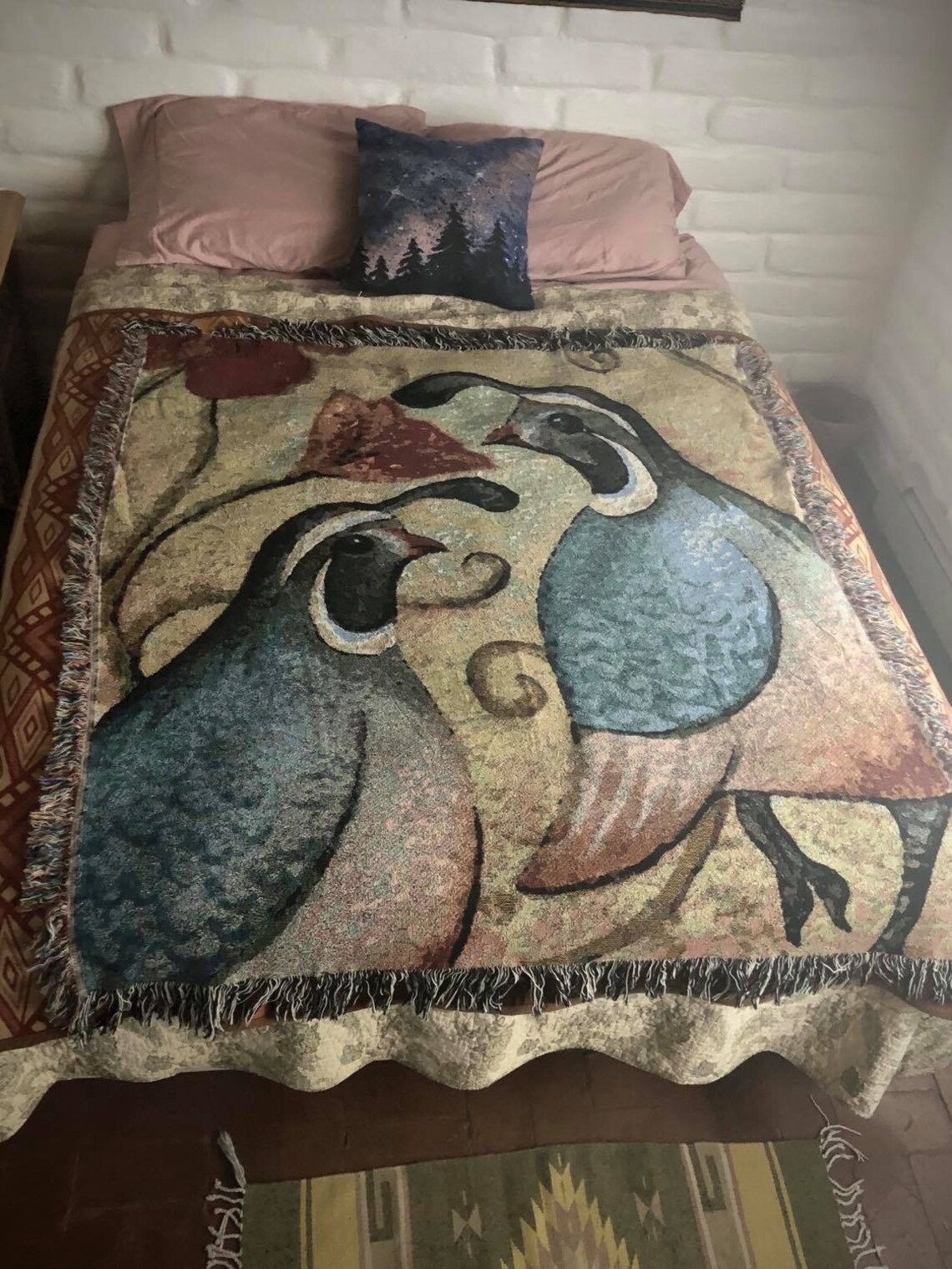 Quail Woven Blanket Bird Poppy Watercolor Cotton Throw Blanket - Etsy