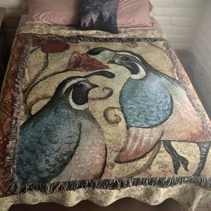 Quail Woven Blanket, Bird & Poppy Watercolor Cotton Throw Blanket ...