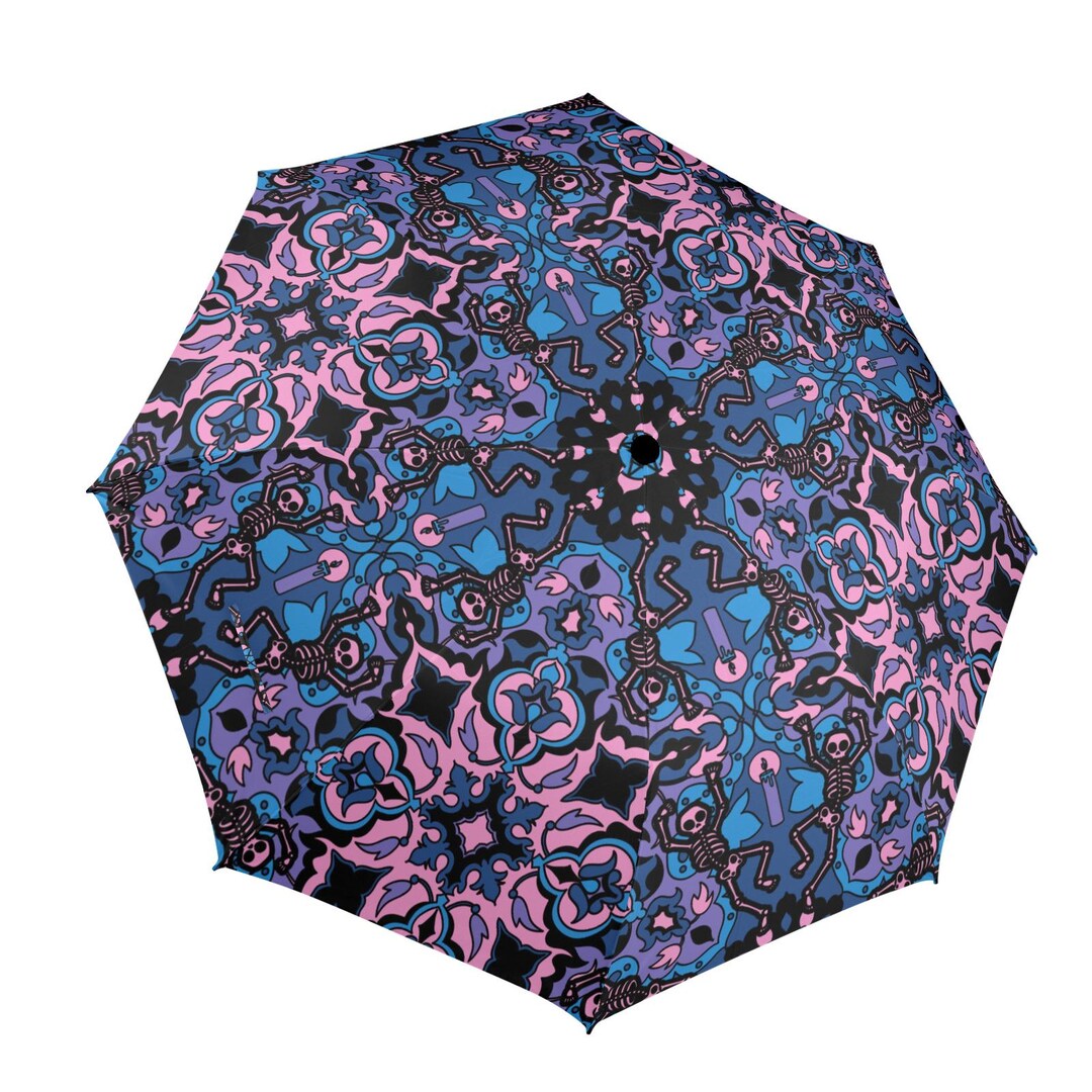 Dancing Skeleton Umbrella, Pastel Goth Semi-automatic Foldable Rain ...
