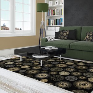 Occult Eye Rug, Black & Gold Abstract Esoteric Geometric Circle Outdoor ...