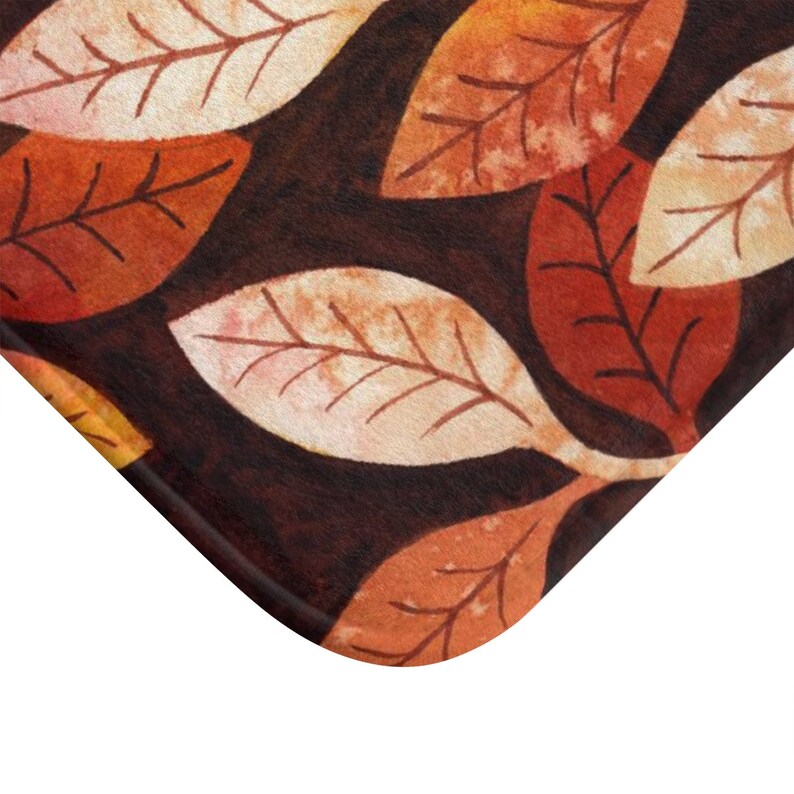 Autumn Bath Mat. Fall Leaves Brown & Orange Bathroom Decor. Non-slip ...