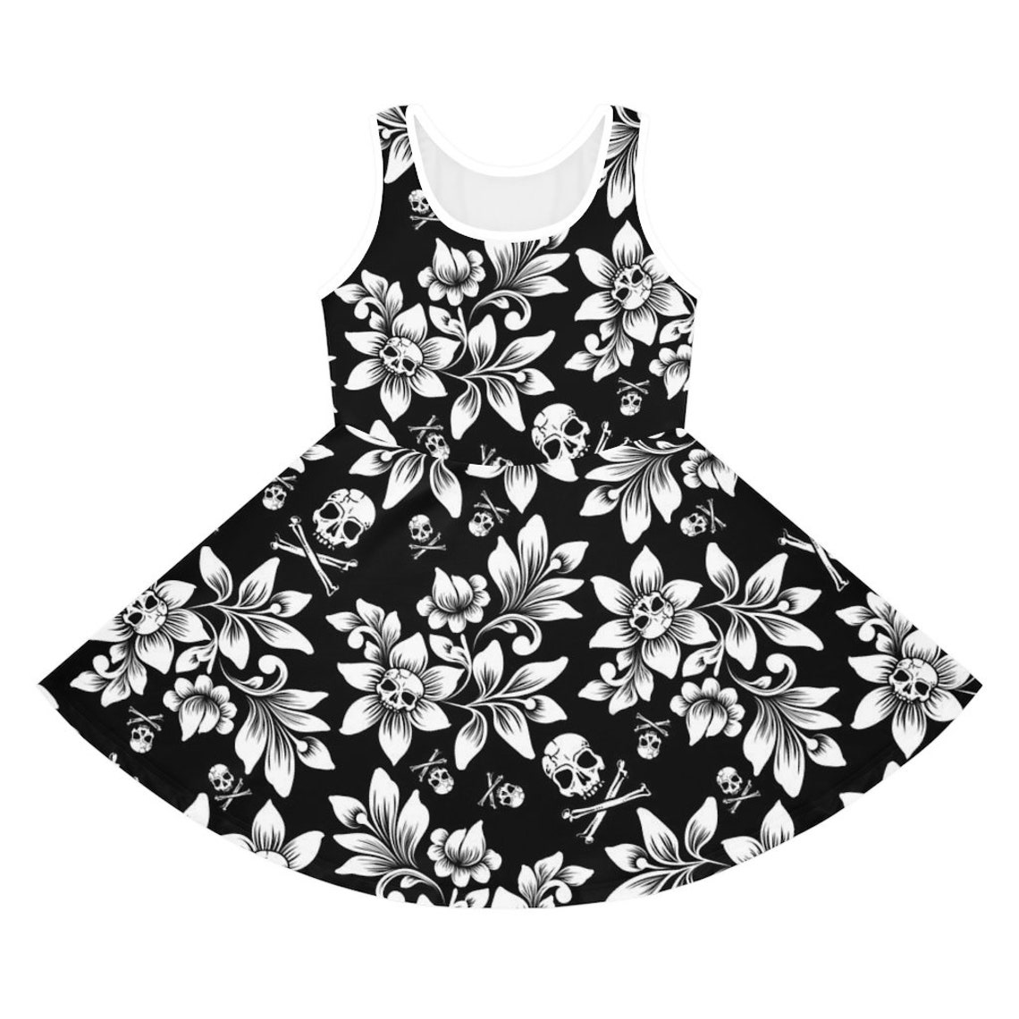 Gothic Kids Sundress, Spooky Tiki Skull Flower Toddler Dress,floral ...