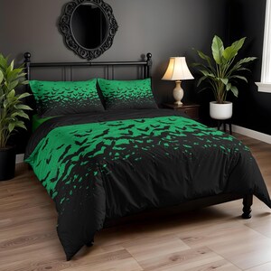 Green Bat Bedding Set, Spooky Neon Goth Duvet Cover & 2 Pillowcases ...