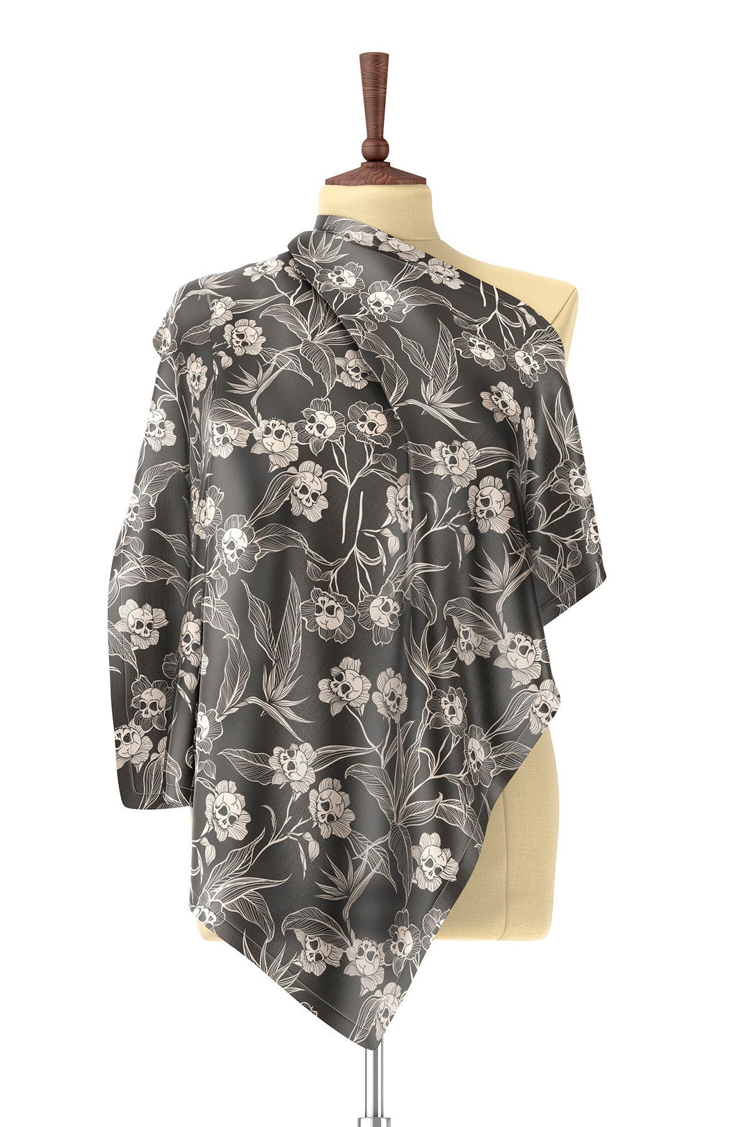 Gothic Floral Sheer Scarf, Elegant Spooky Tiki Skull Flower Poly Voile ...