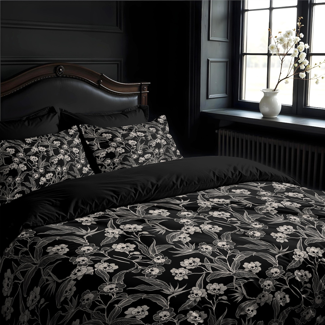 Gothic Floral Bedding, Spooky Tiki 3-piece Duvet Cover & Pillowcases W ...