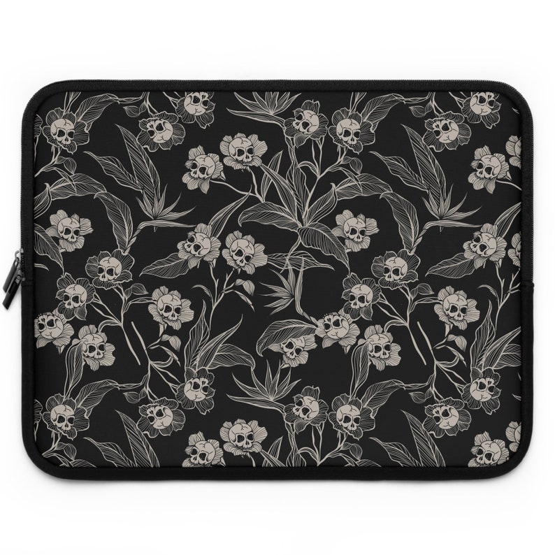 Gothic Floral Laptop Sleeve, Spooky Tiki Skull Flower Protective Tablet ...