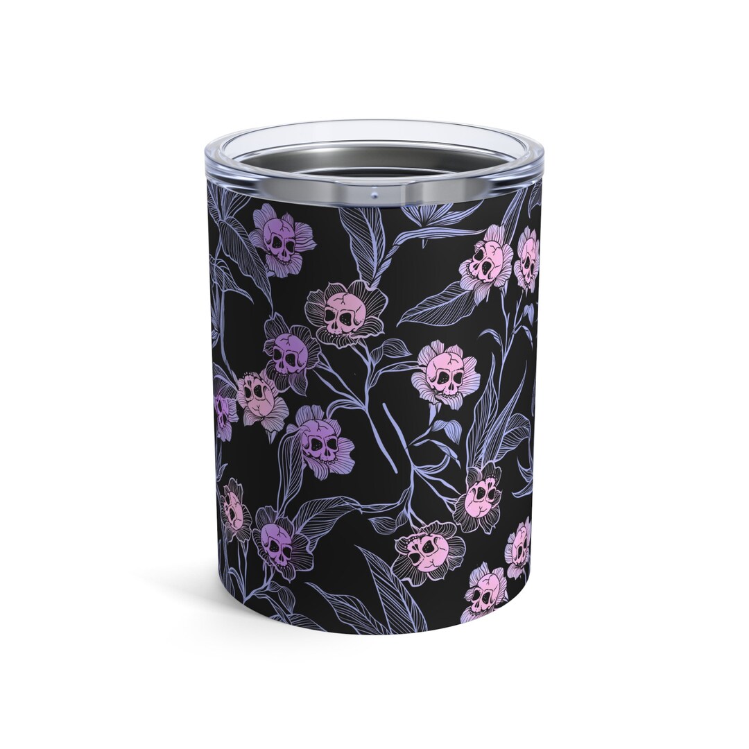 Pastel Goth 10oz Tumbler, Pink & Black Macabre Floral Skull Flower ...