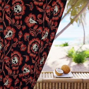Victorian Goth Curtain, Spooky Macabre Red Skull Flower Blackout Window ...