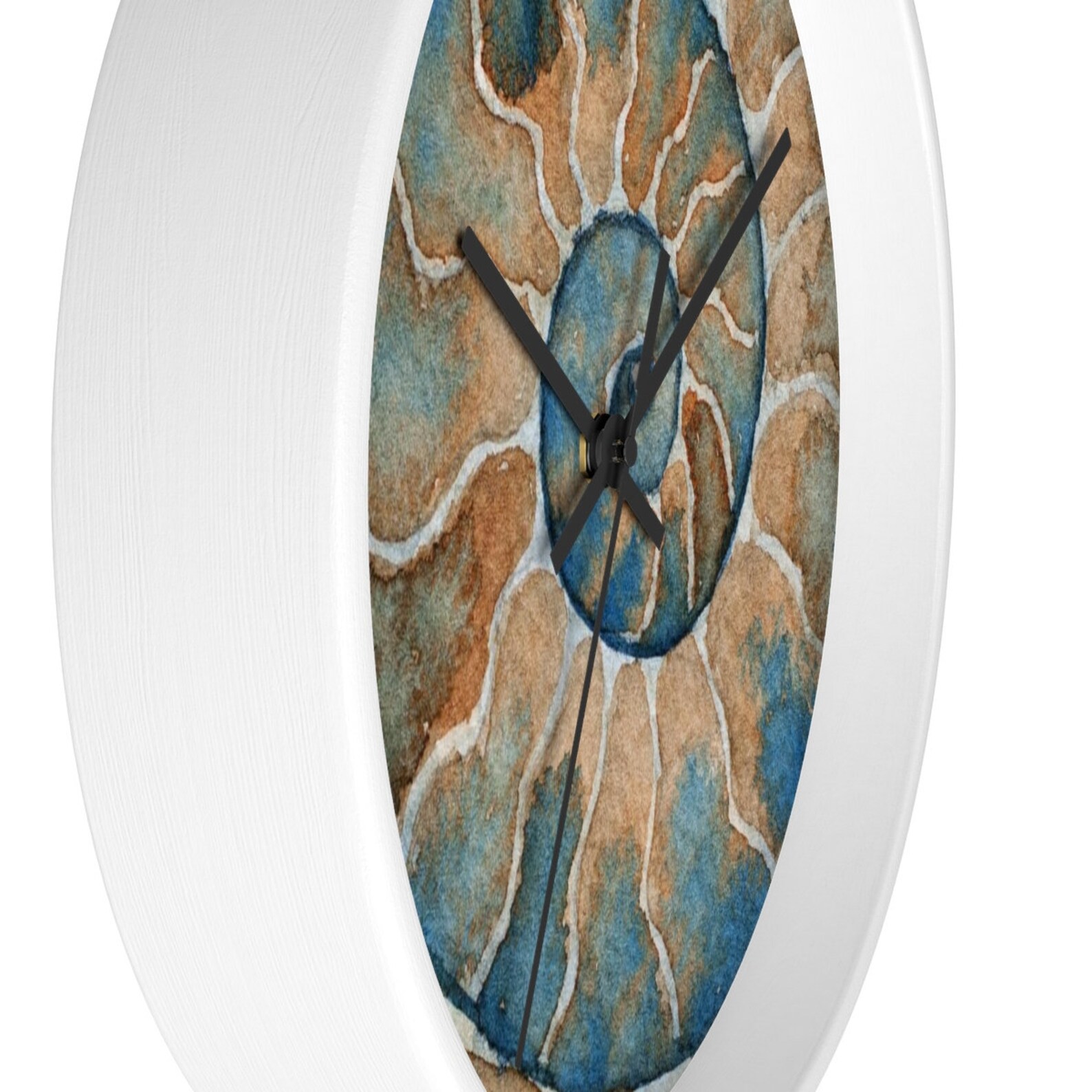 Ammonite Wall clock. Watercolor fossil blue & gold spiral | Etsy