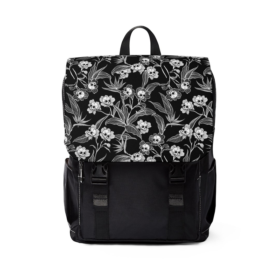 Gothic Floral Book Bag, Spooky Whimsigoth Skull Flower Shoulder ...