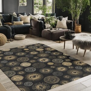 Occult Eye Rug, Black & Gold Abstract Esoteric Geometric Circle Outdoor ...
