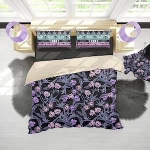 Pastel Goth Floral Duvet Cover Bedding Set, Spooky Tiki Skull Flowers ...