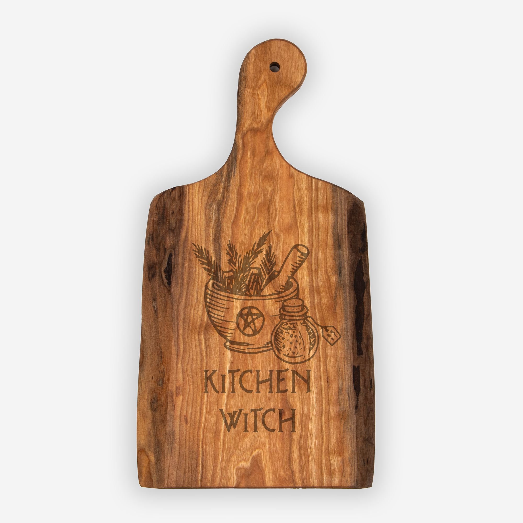 Kitchen Witch Cutting Board, Rustic Cherry Wood Engraved Serving Board ...