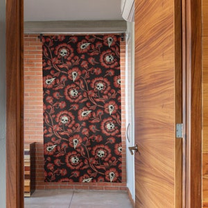 Victorian Goth Curtain, Spooky Macabre Red Skull Flower Blackout Window ...