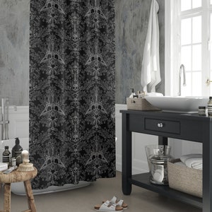 Macabre Victorian Shower Curtain, Damask Bones Goth Skull Bath Curtain ...