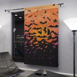 Halloween Bat Curtain, Spooky Sunset Autumn Vibes Window Hanging W ...