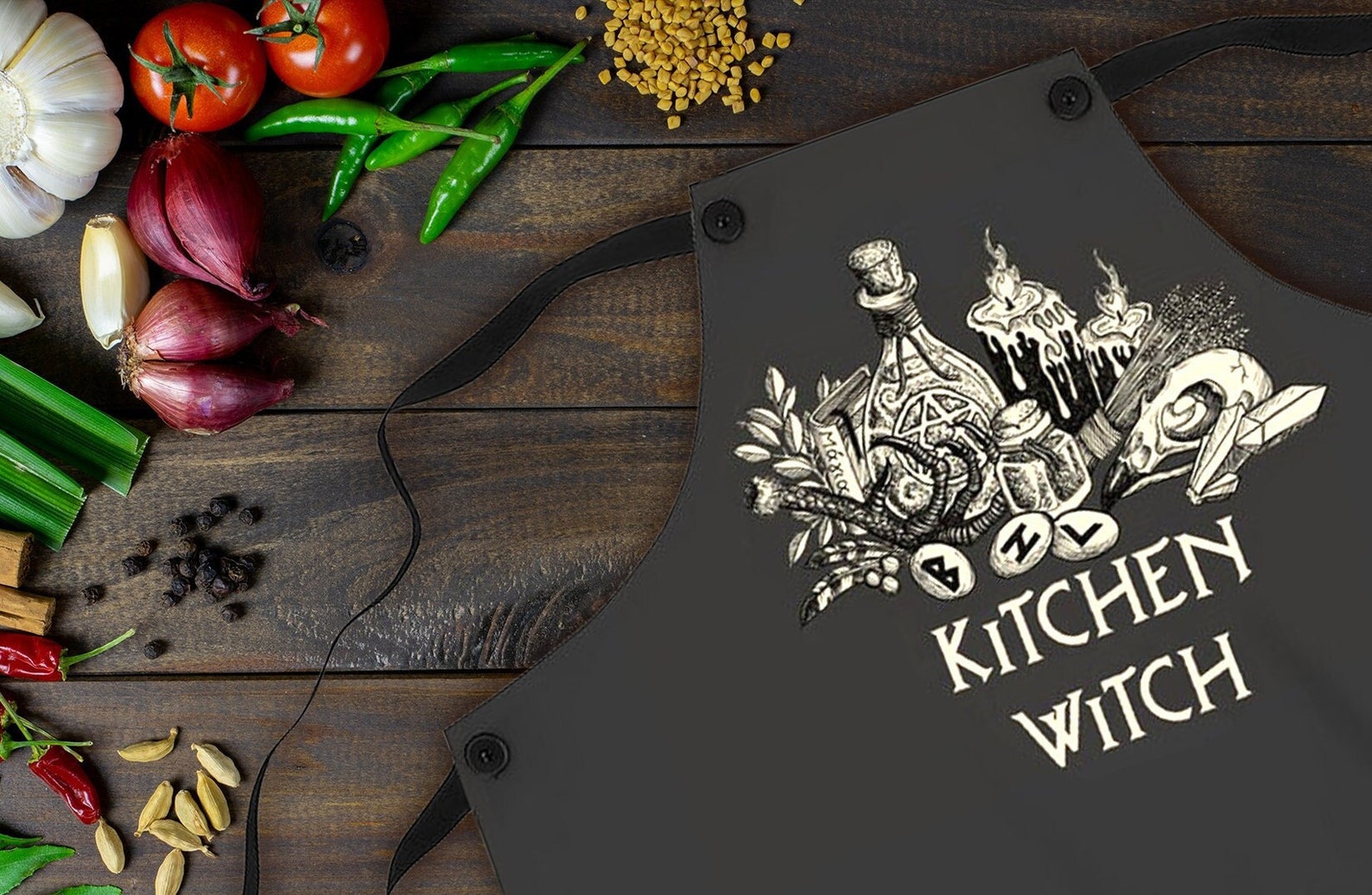 Kitchen Witch Apron. Occult Black Magic Chef Apron. Wiccan - Etsy