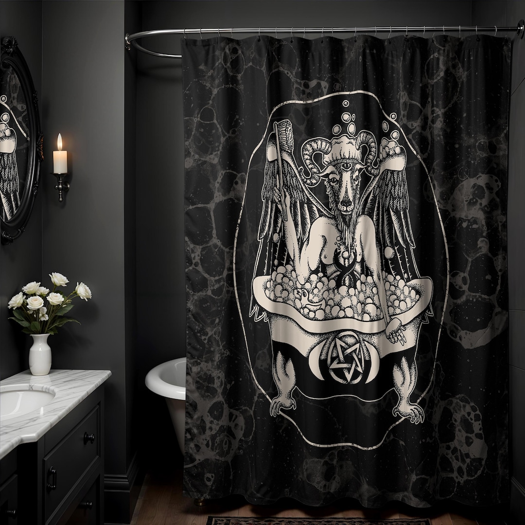 Bathomet Shower Curtain Funny Satanic Pun Bathroom Decor, Occult Humor ...