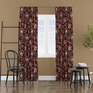 Victorian Goth Curtain, Spooky Macabre Red Skull Flower Blackout Window ...