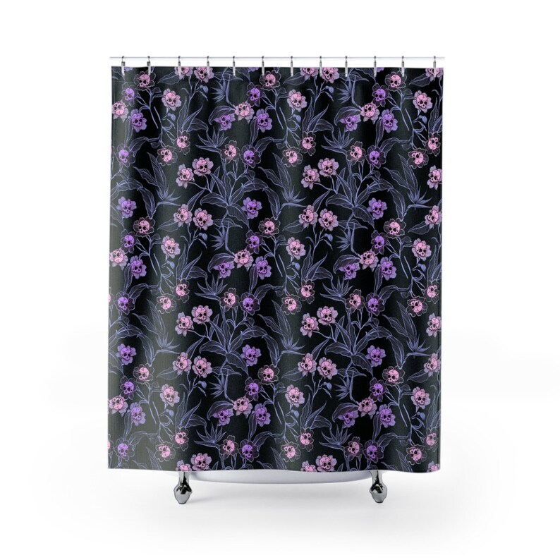 Pastel Goth Shower Curtain, Spooky Skull Flower Bath Curtain,gothic ...