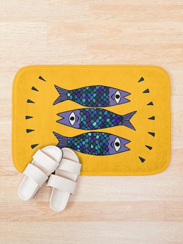 Sardine Bath Mat. Three Little Blue Fish Abstract Bathroom Decor. Fun ...