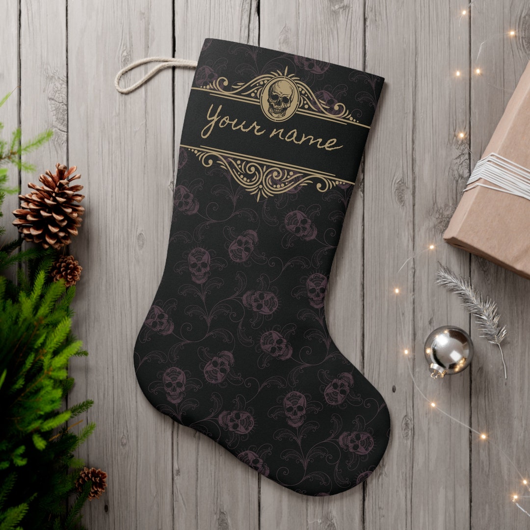 Spooky Human Skull Yule Stocking, Personalized Gothic Holiday ...