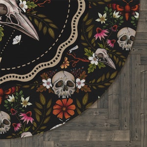 Dark Cottagecore Rug - Gothic Round Area Carpet With Macabre Floral ...