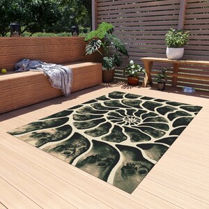 Gothic Ammonite Rug, Spooky Spiral Skull Fossil Watercolor Living Room ...