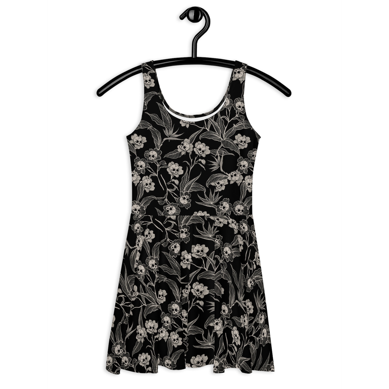 Gothic Floral Dress, Death Flowers Skater Dress, Spooky Tiki Tank Sun ...