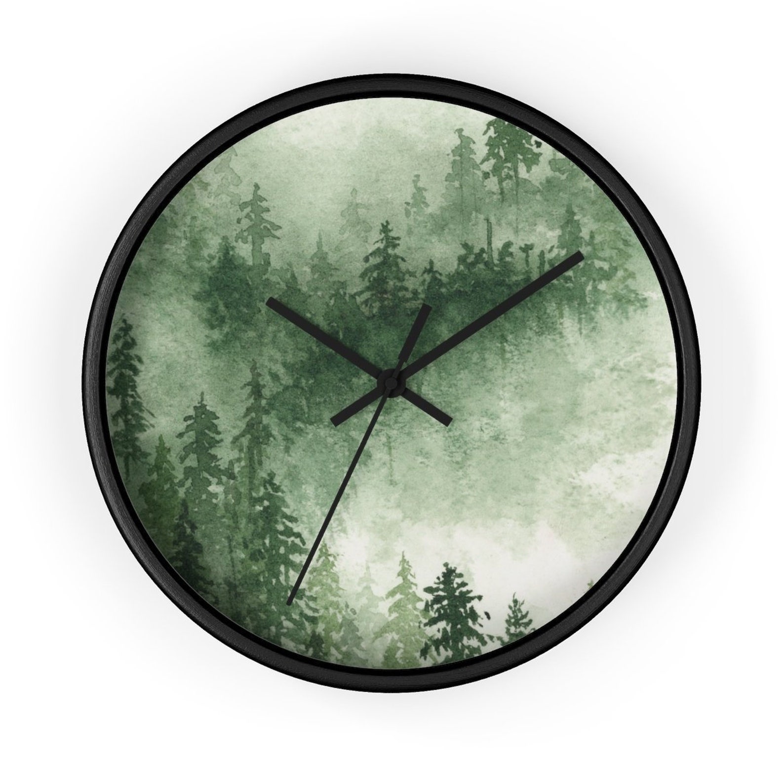 Misty Mountain Clock. Foggy Pine Forest Watercolor Wall Clock. - Etsy