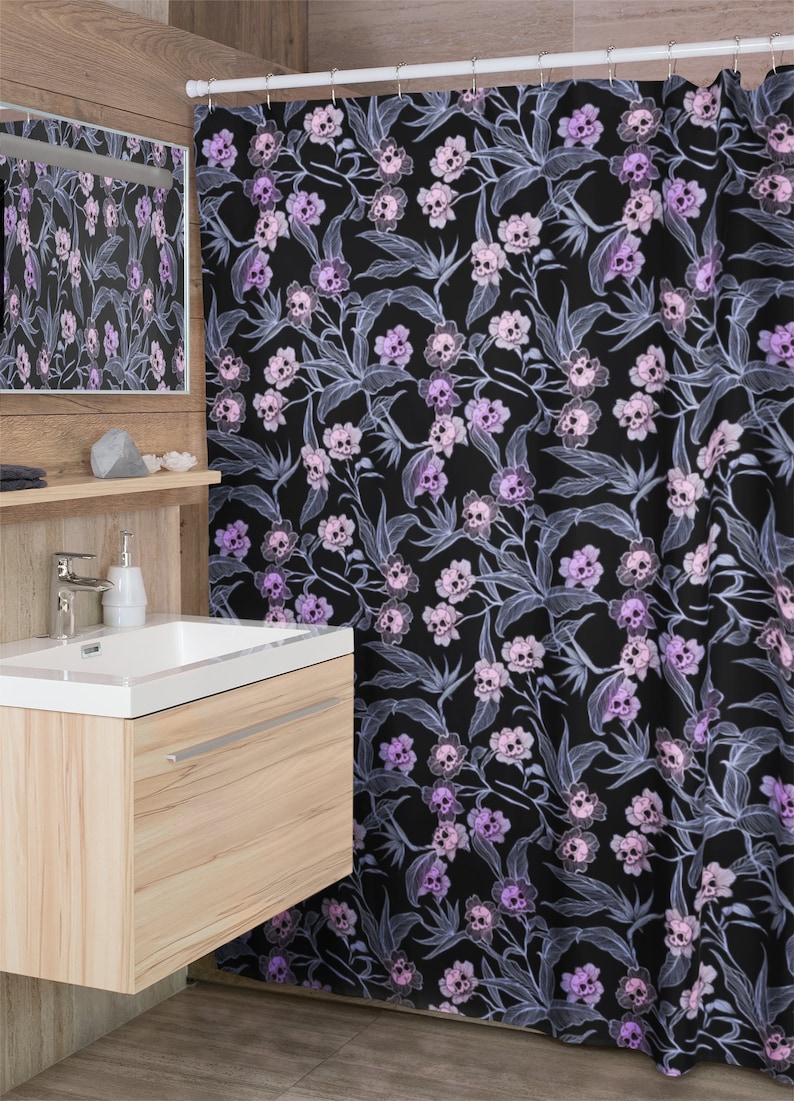 Pastel Goth Shower Curtain, Spooky Skull Flower Bath Curtain,gothic ...