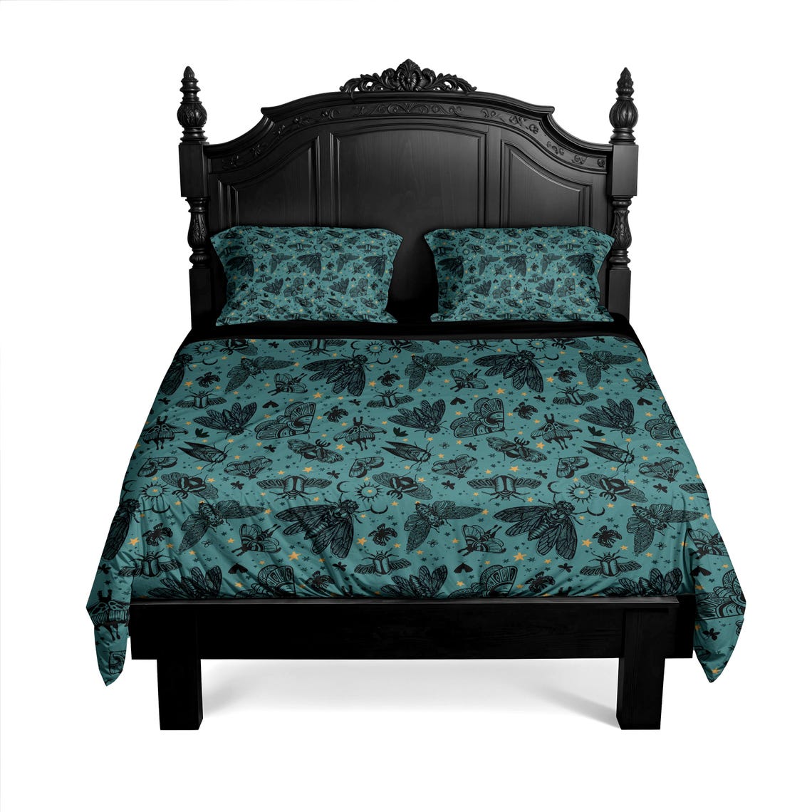 Teal Moth Bedding, Witchy Gothic Cicada Duvet Cover + Pillowcase Set in ...