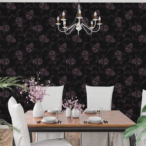 Elegant Skull Wallpaper | Macabre Gothic Floral Wall Mural | Peel ...