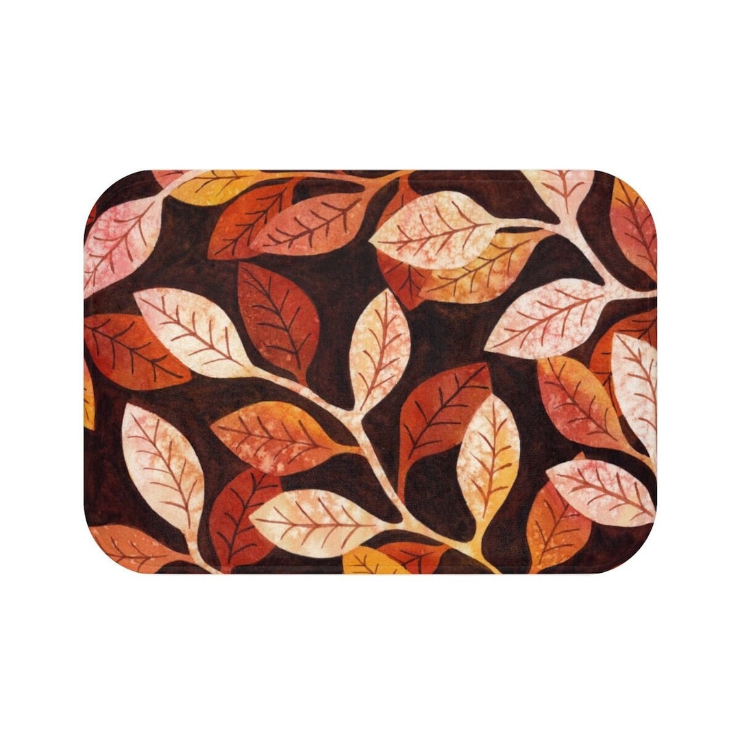 Autumn Bath Mat. Fall Leaves Brown & Orange Bathroom Decor. Non-slip ...