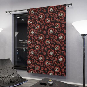 Victorian Goth Curtain, Spooky Macabre Red Skull Flower Blackout Window ...