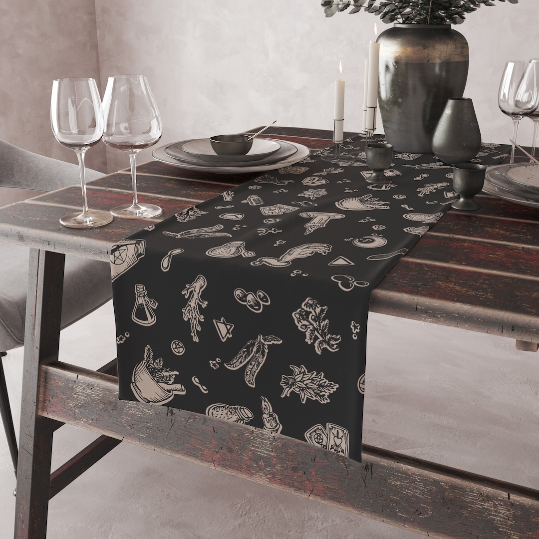 Kitchen Witch Table Runner, Goth Black Magick Occult Spells & Potions ...