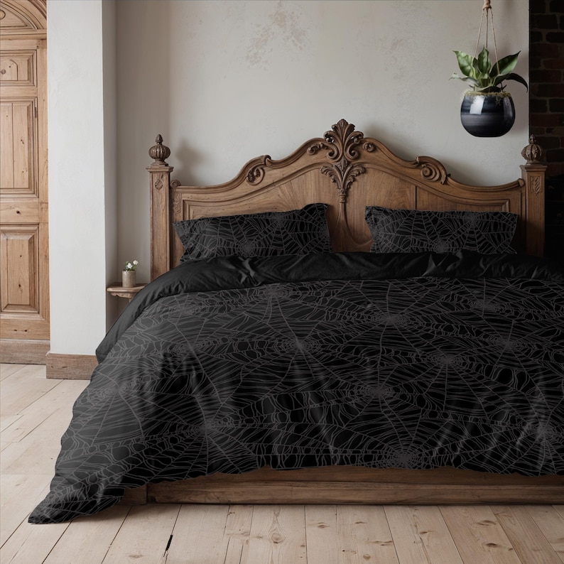 Spider Web Bedding, Dark Gothic 3-piece Duvet Cover & Pillowcase Set W ...