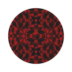 Red Watercolor Skull Rug, Round Gothic Macabre Botanical Watercolor ...