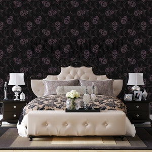 Elegant Skull Wallpaper | Macabre Gothic Floral Wall Mural | Peel ...