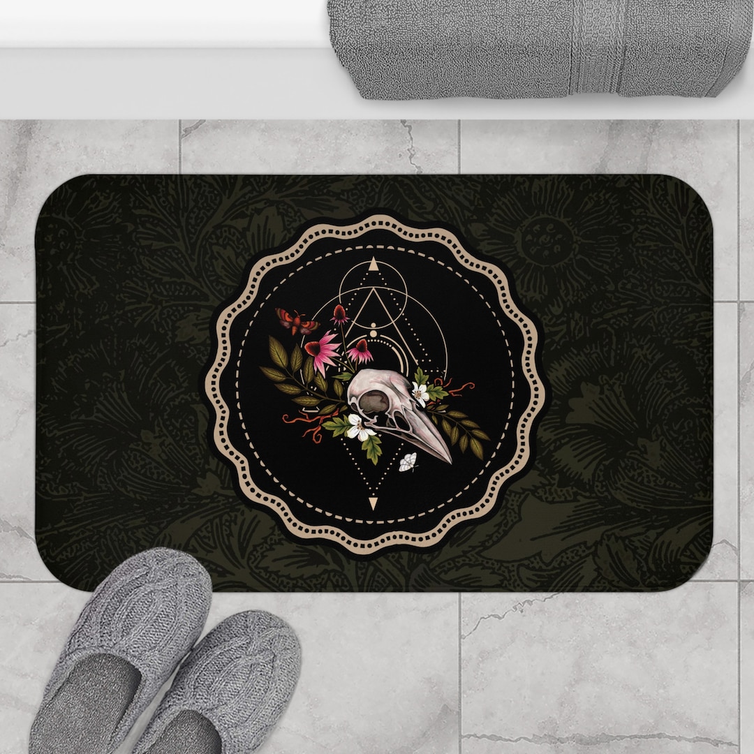 Dark Cottagecore Bath Mat, Witchy Macabre Floral Shower Rug, Occult ...