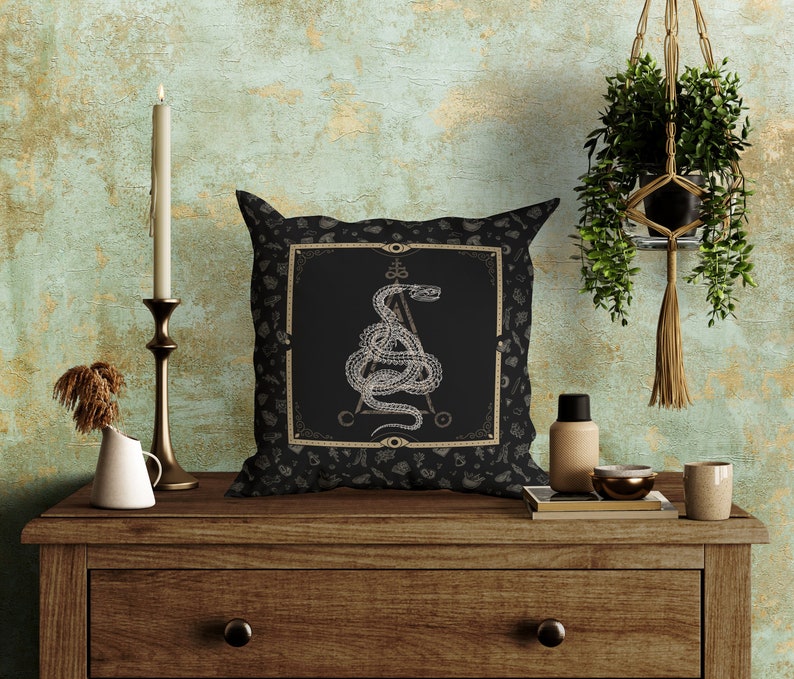 Occult Snake Throw Pillow - Gothic Decorative Cushion Pillowcase for a ...