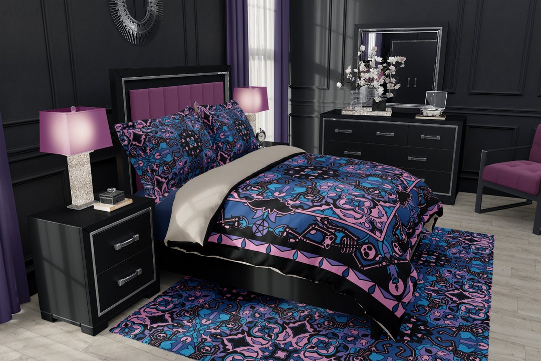 Pink Dancing Skeleton Duvet Cover, Spooky Goth Vaporwave Bedding in ...