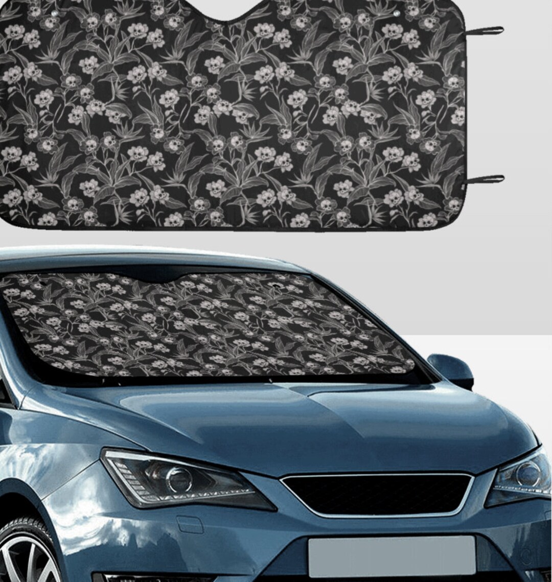 Gothic Floral Car Sun Shade, Beautiful Macabre Goth Skull Flower Print ...