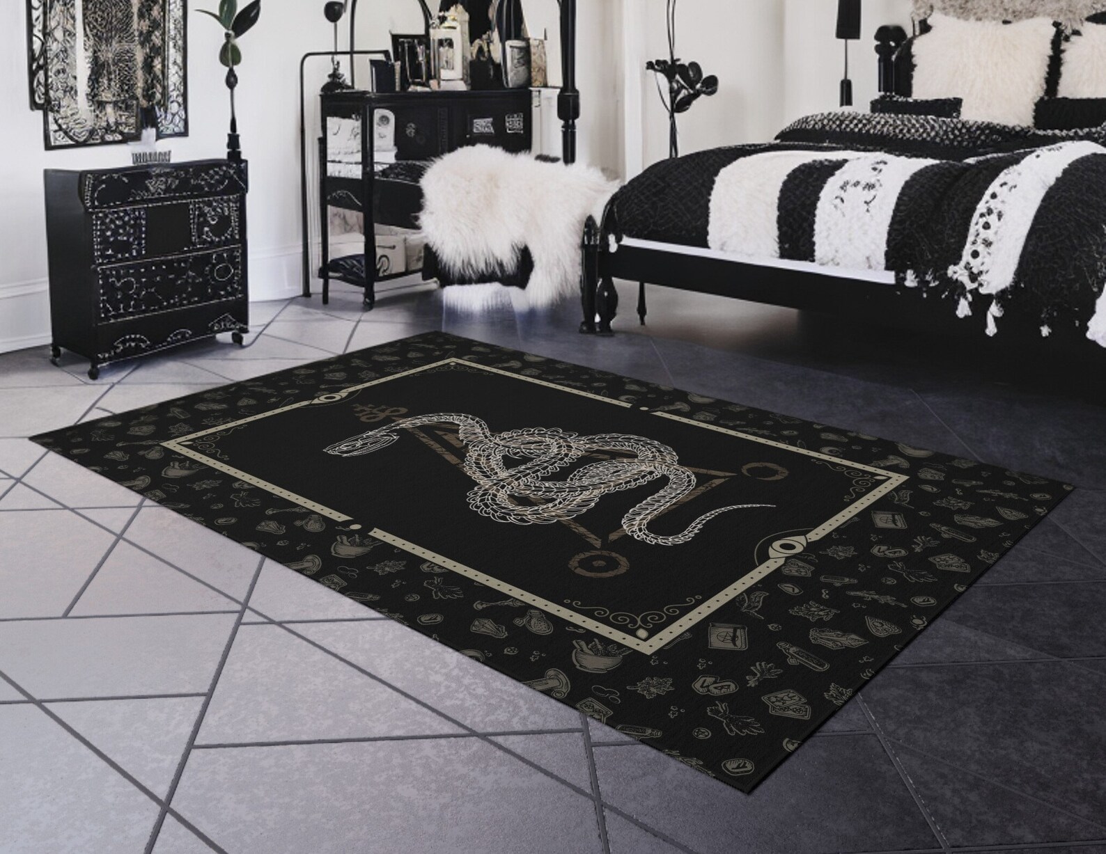 Occult Snake Rug, Witchy Serpent Skeleton Outdoor Area Carpet W ...