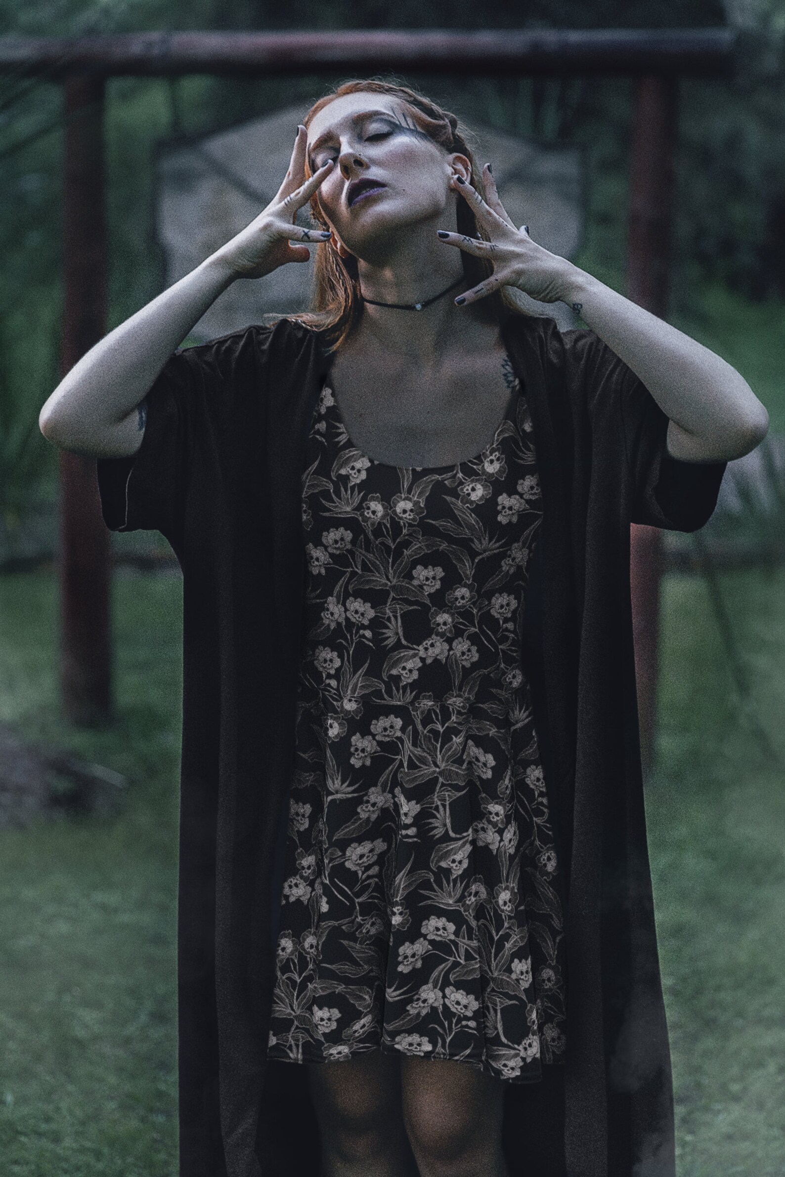 Gothic Floral Dress, Death Flowers Skater Dress, Spooky Tiki Tank Sun ...
