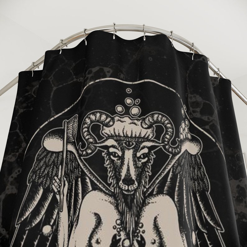 Bathomet Shower Curtain Funny Satanic Pun Bathroom Decor, Occult Humor ...