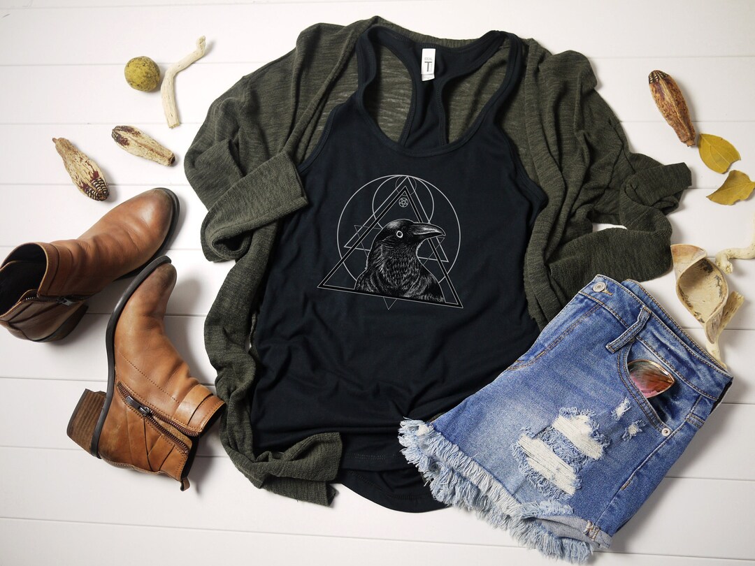 Occult Raven Tank, Gothic Bird Racerback, Satanic Crow Tanktop, Witchy ...