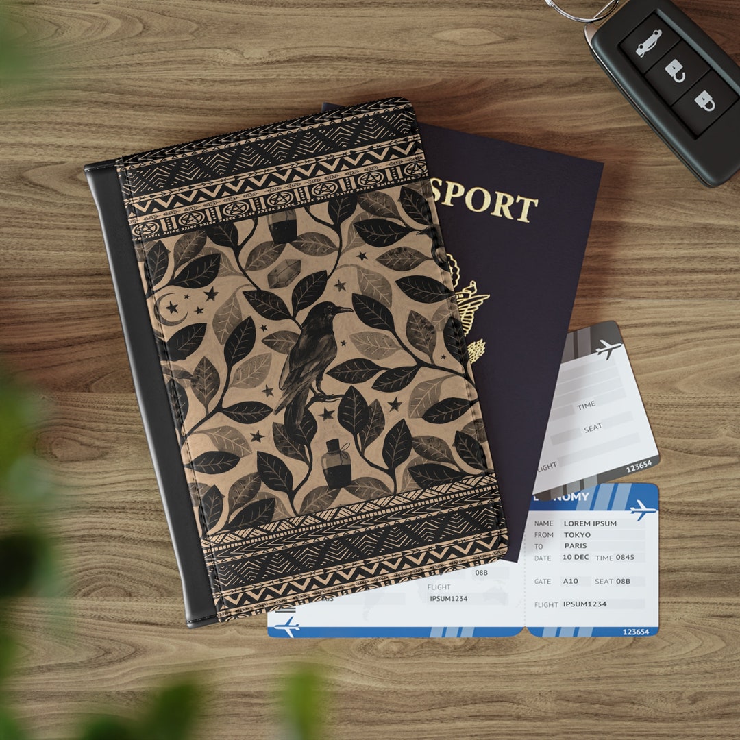 Witchy Ravencore Passport Wallet, Esoteric Raven Watercolor Vegan ...